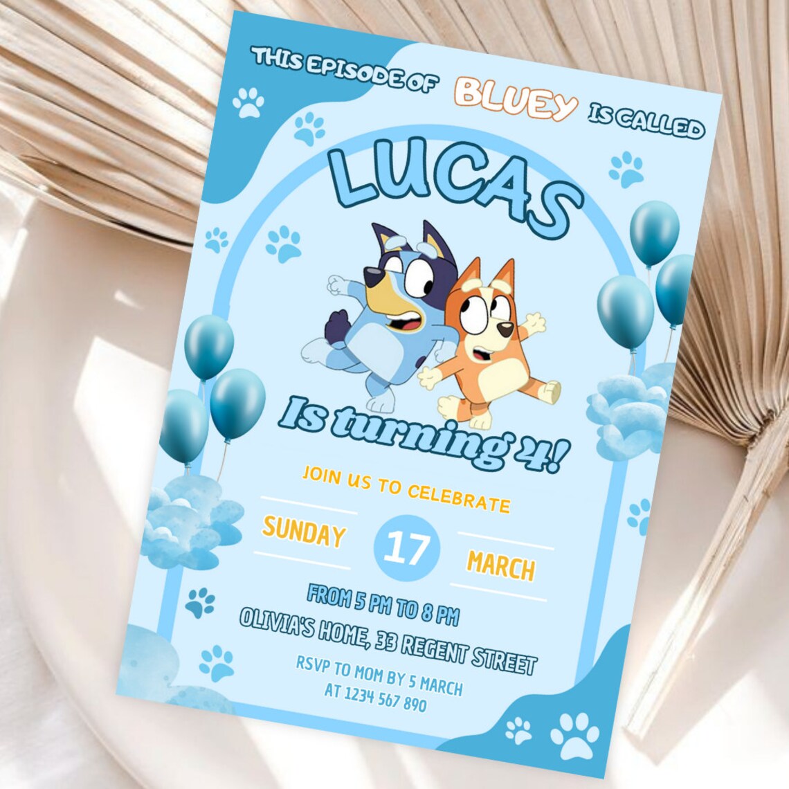 Bluey Birthday Invitation Boy Bluey Digital Invite Canva Bluey and ...