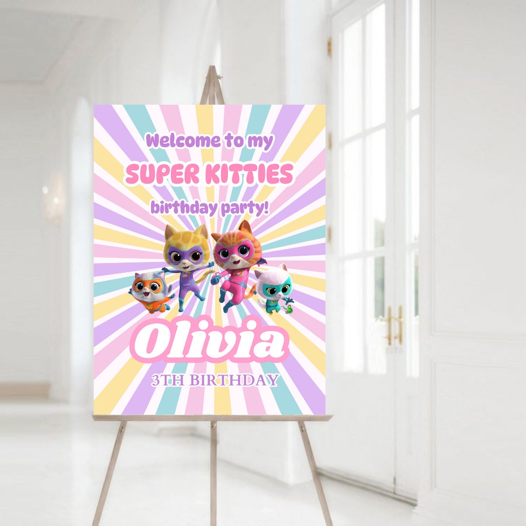 Editable Super Kitties Welcome Sign for Girl Super Kitties Birthday ...