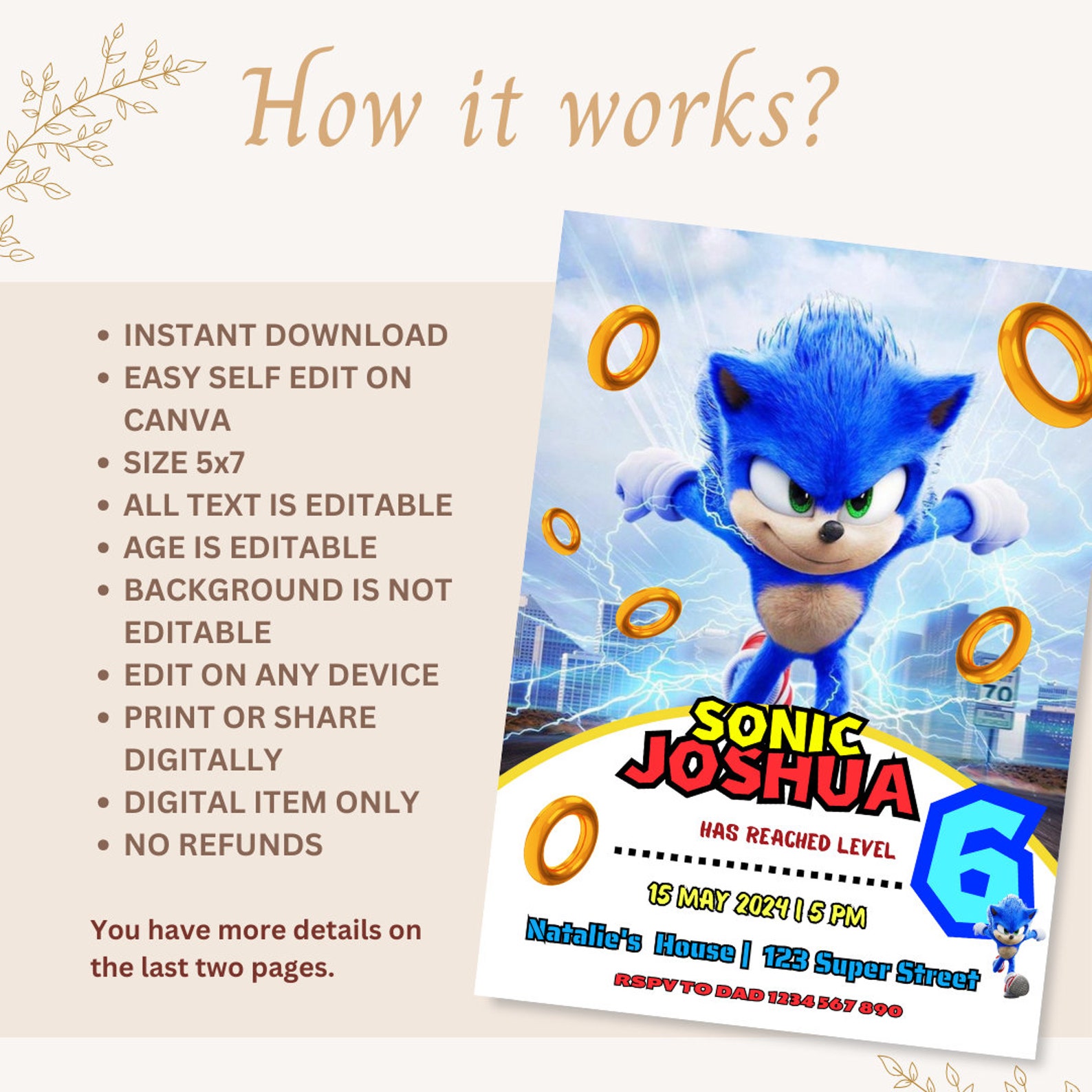 Sonic Invitation for Boy Editable Sonic the Hedgehog Birthday Invite ...