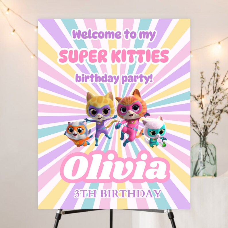 Editable Super Kitties Welcome Sign for Girl Super Kitties Birthday ...