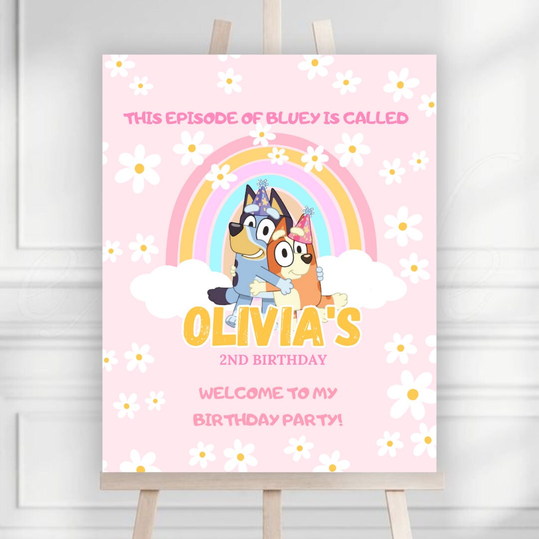 Editable Bluey Welcome Sign for Girl Blue Dog Birthday Sign Bluey ...