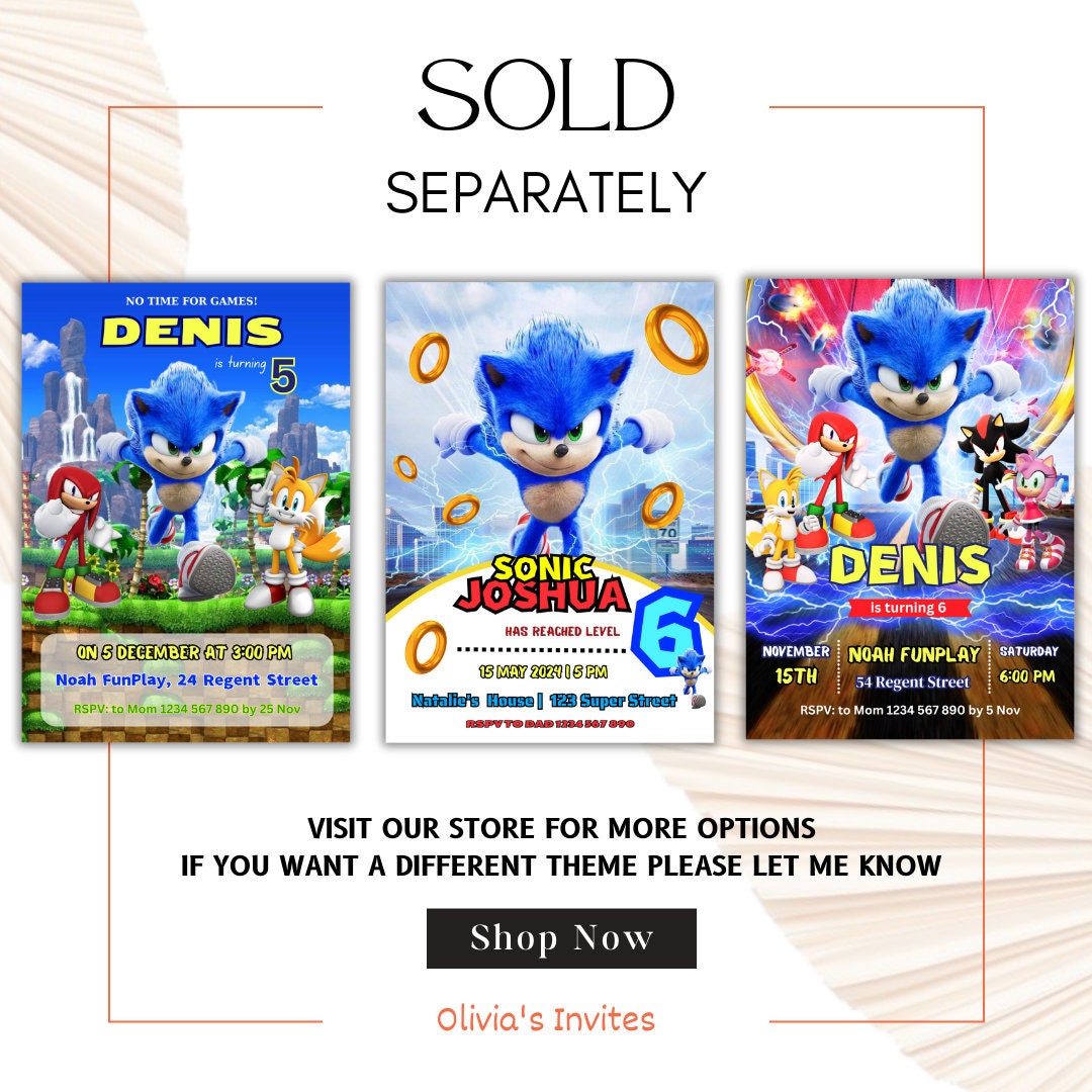 Sonic Invitation for Boy Editable Sonic the Hedgehog Birthday Invite ...