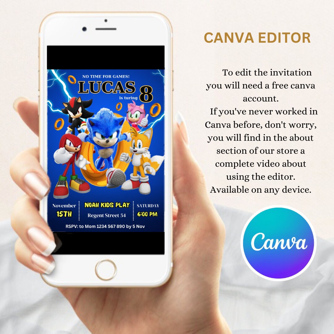 Sonic Invitation for Boy Editable Sonic the Hedgehog Birthday Invite ...