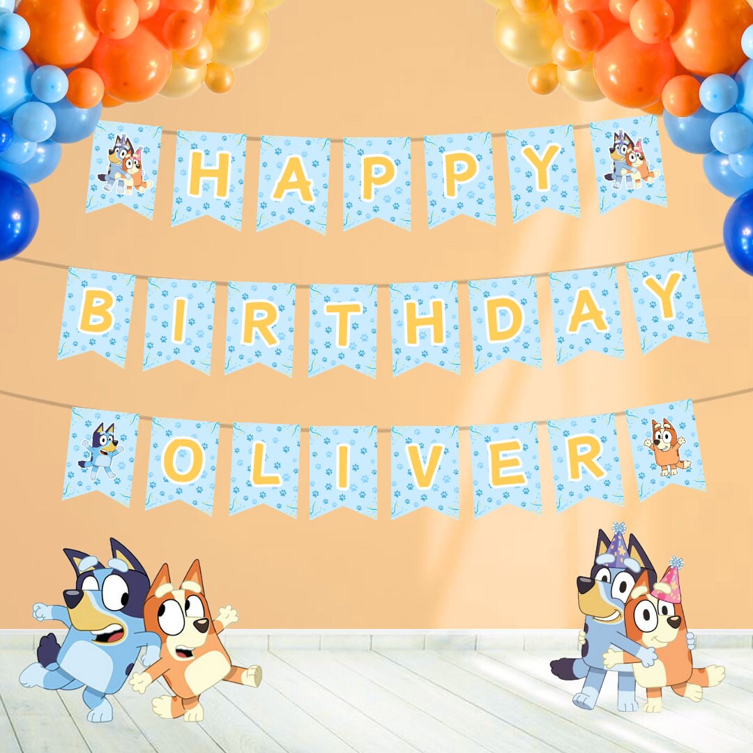 Boy Blue Dog Birthday Banner Boy Bluey Banner Birthday Decorations ...