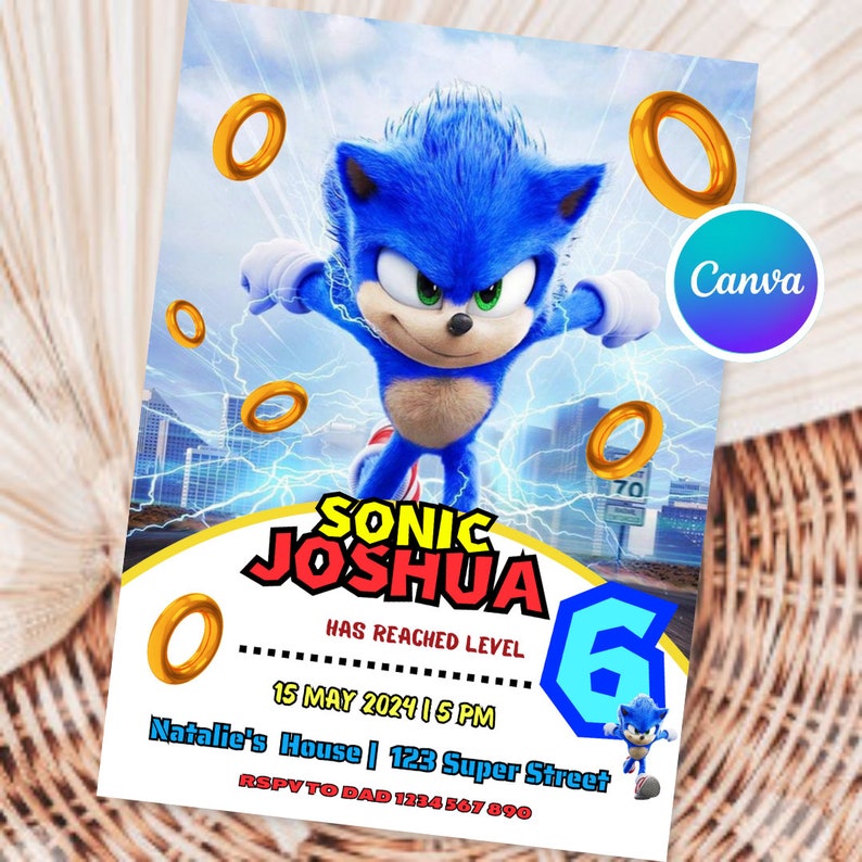 Sonic Invitation for Boy Editable Sonic the Hedgehog Birthday Invite ...