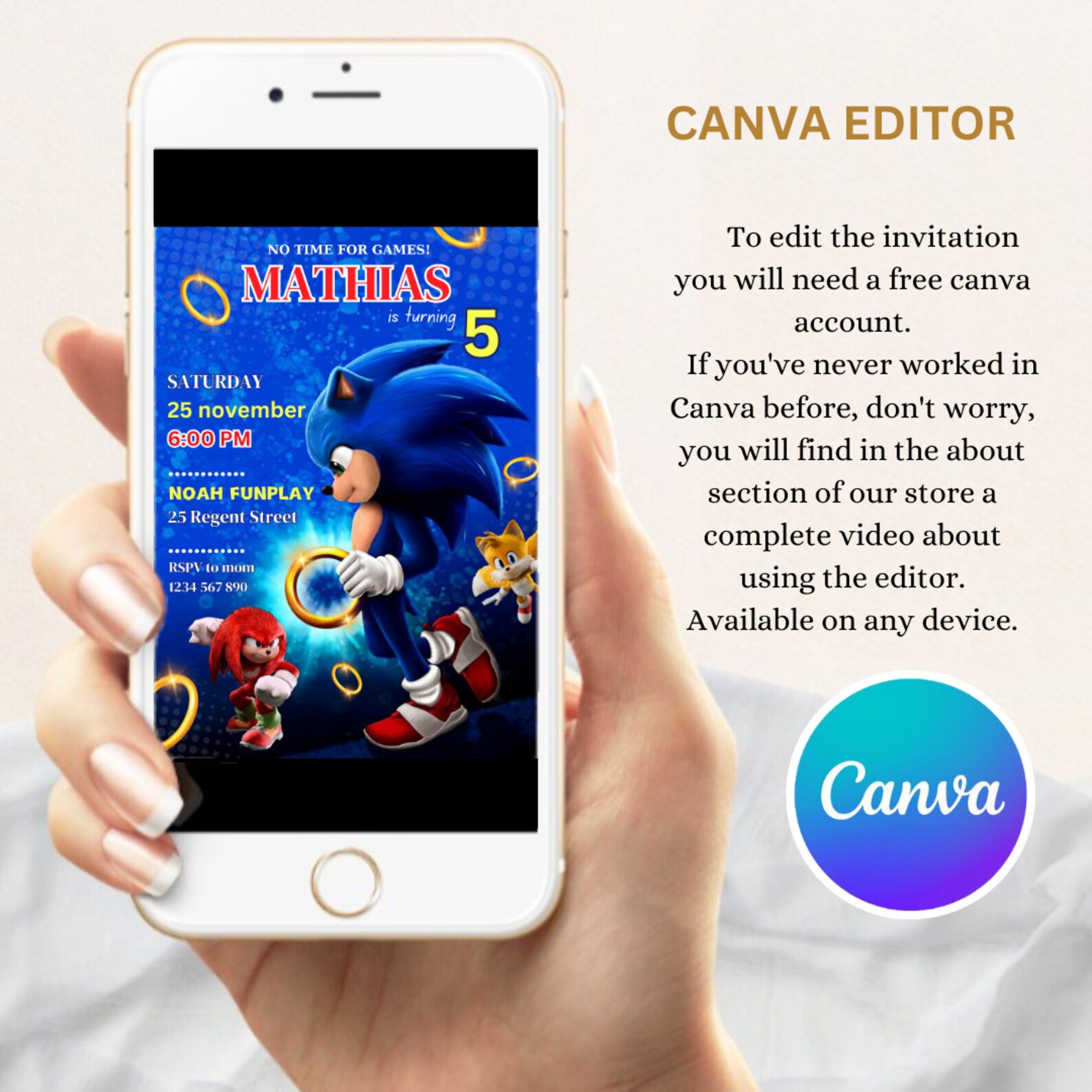 Sonic Invitation for Boy Editable Sonic the Hedgehog Birthday Invite ...