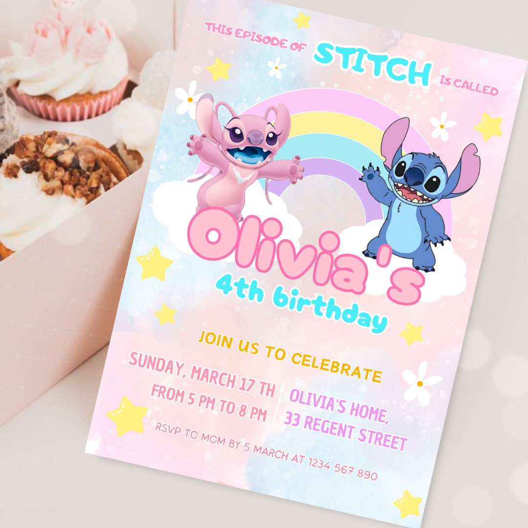Stitch and Angel Birthday Invitation for Girl Editable Stitch and Angel ...