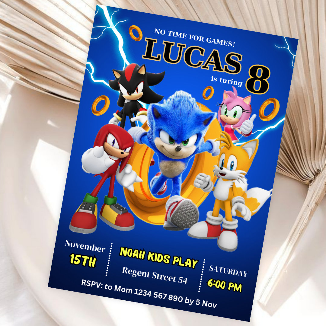 Sonic Invitation for Boy Editable Sonic the Hedgehog Birthday Invite ...
