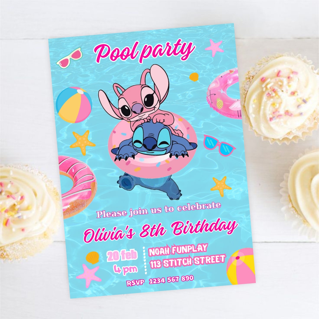Stitch Pool Party Birthday Invitation for Girl Editable Stitch and ...