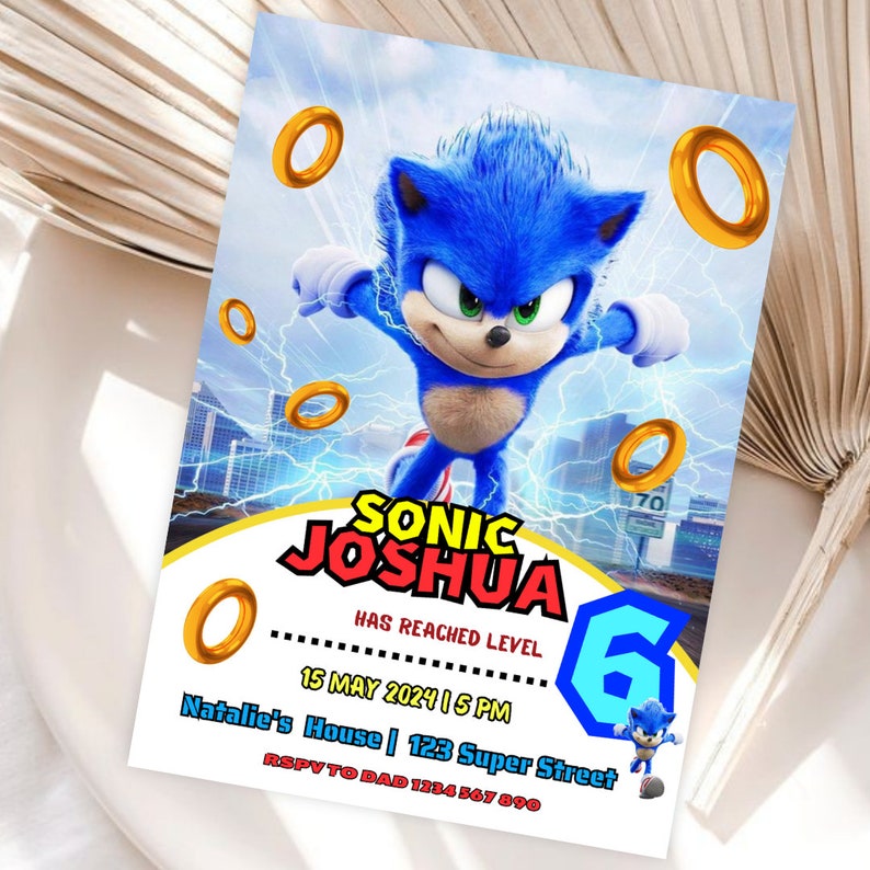 Sonic Invitation for Boy Editable Sonic the Hedgehog Birthday Invite ...