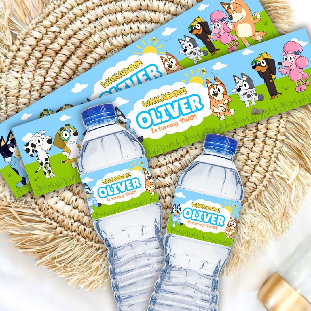 Bluey Bottle Wrapper Boy Bluey and Bingon Water Bottle Label Blue Dog ...