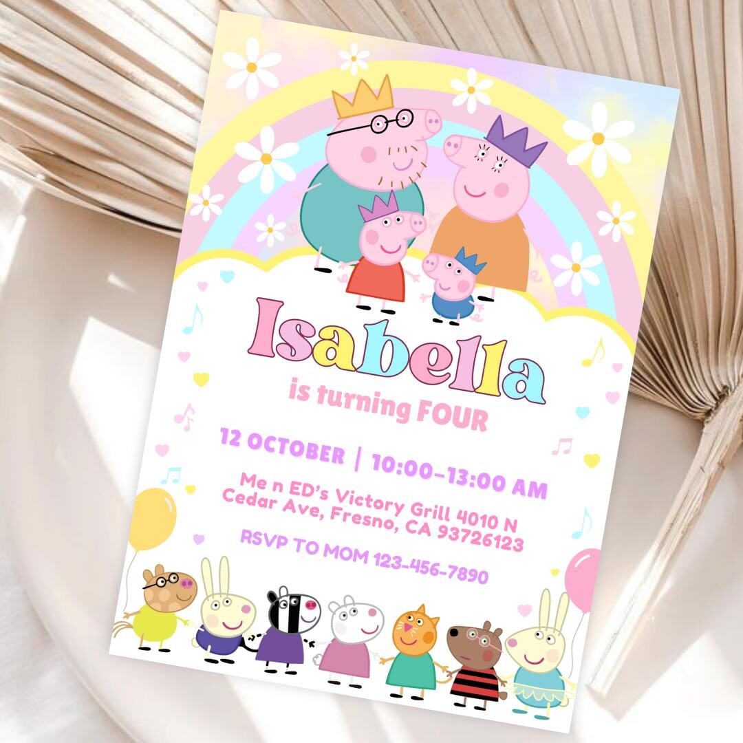 Editable Peppa Pig Birthday Invitation Template Peppa Pig Invitation ...