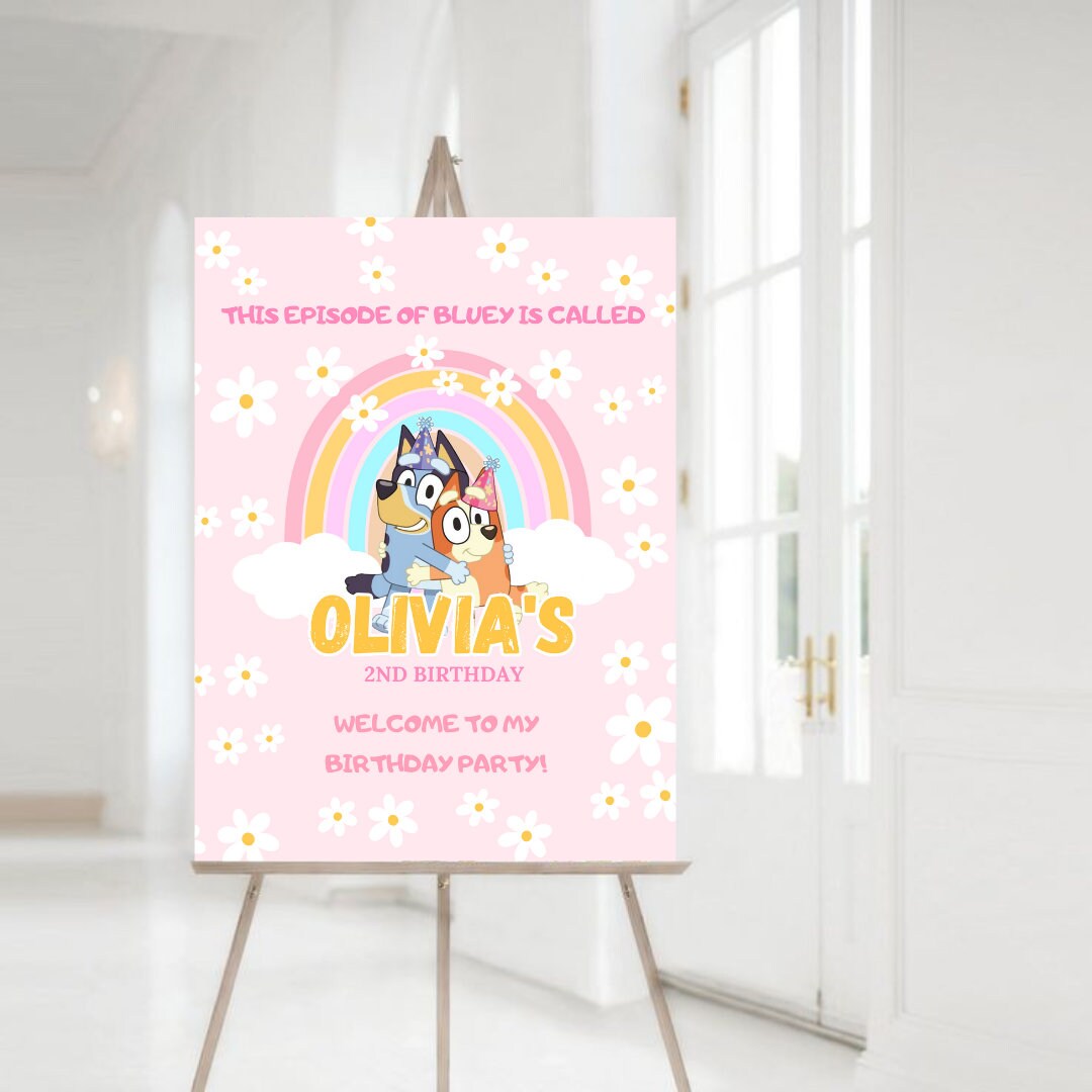 Editable Bluey Welcome Sign for Girl Blue Dog Birthday Sign Bluey ...