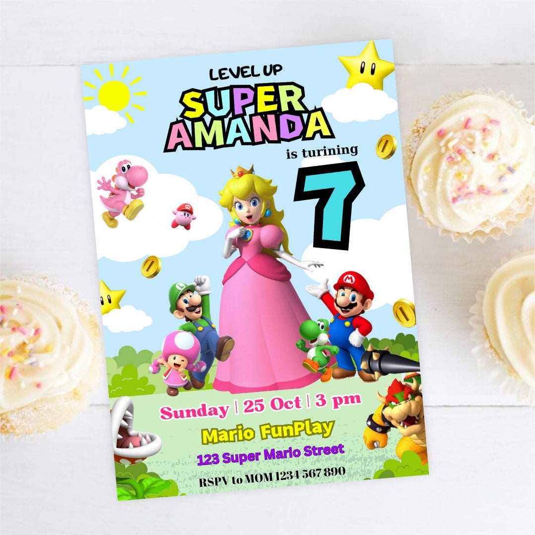 Princess Peach Birthday Invitation Princess Peach Editable Digital ...