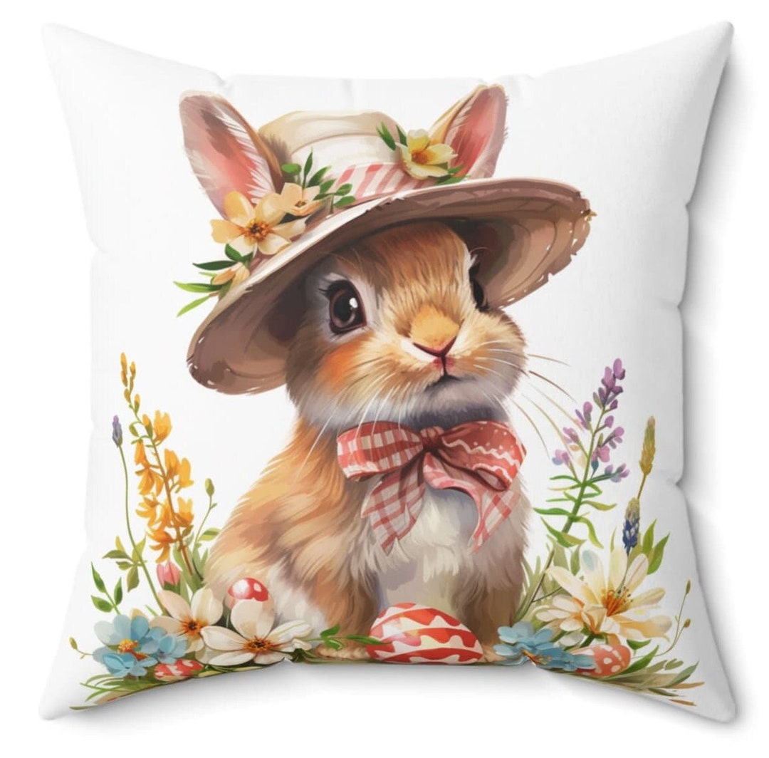 Easter and Flowers Pillow,cute Bunny Pillow,easter Gift,home Decor ...
