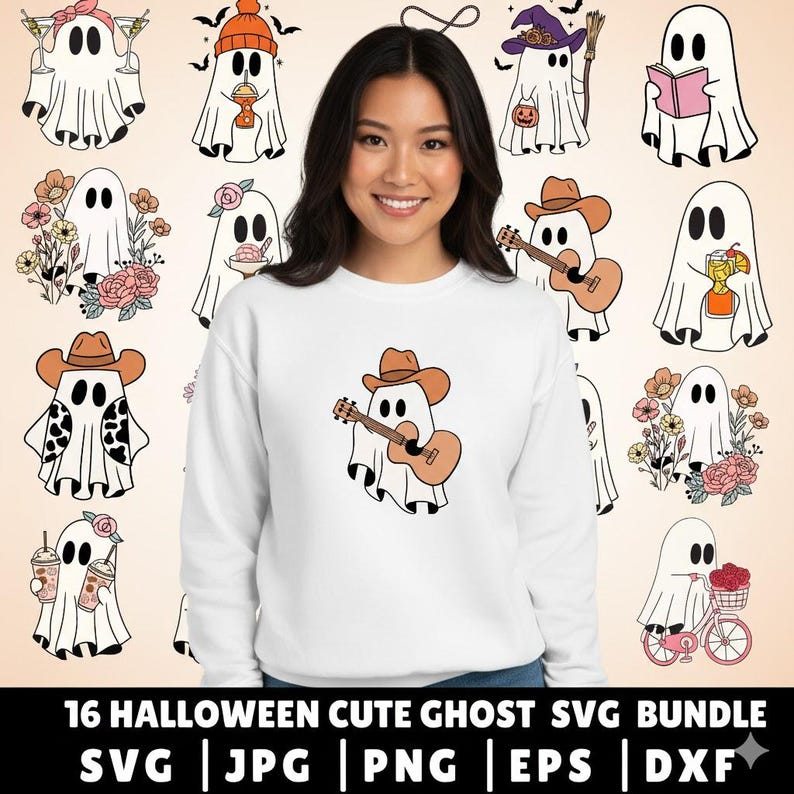 Cute Ghost SVG Bundle- Spooky Season PNG- Retro Floral Ghost Png ...