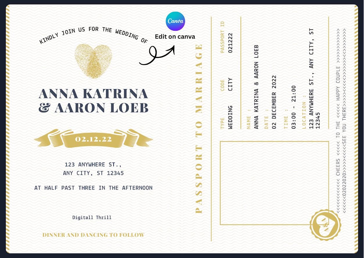 Wedding Invitation Passport Template | Destination Wedding Digital ...
