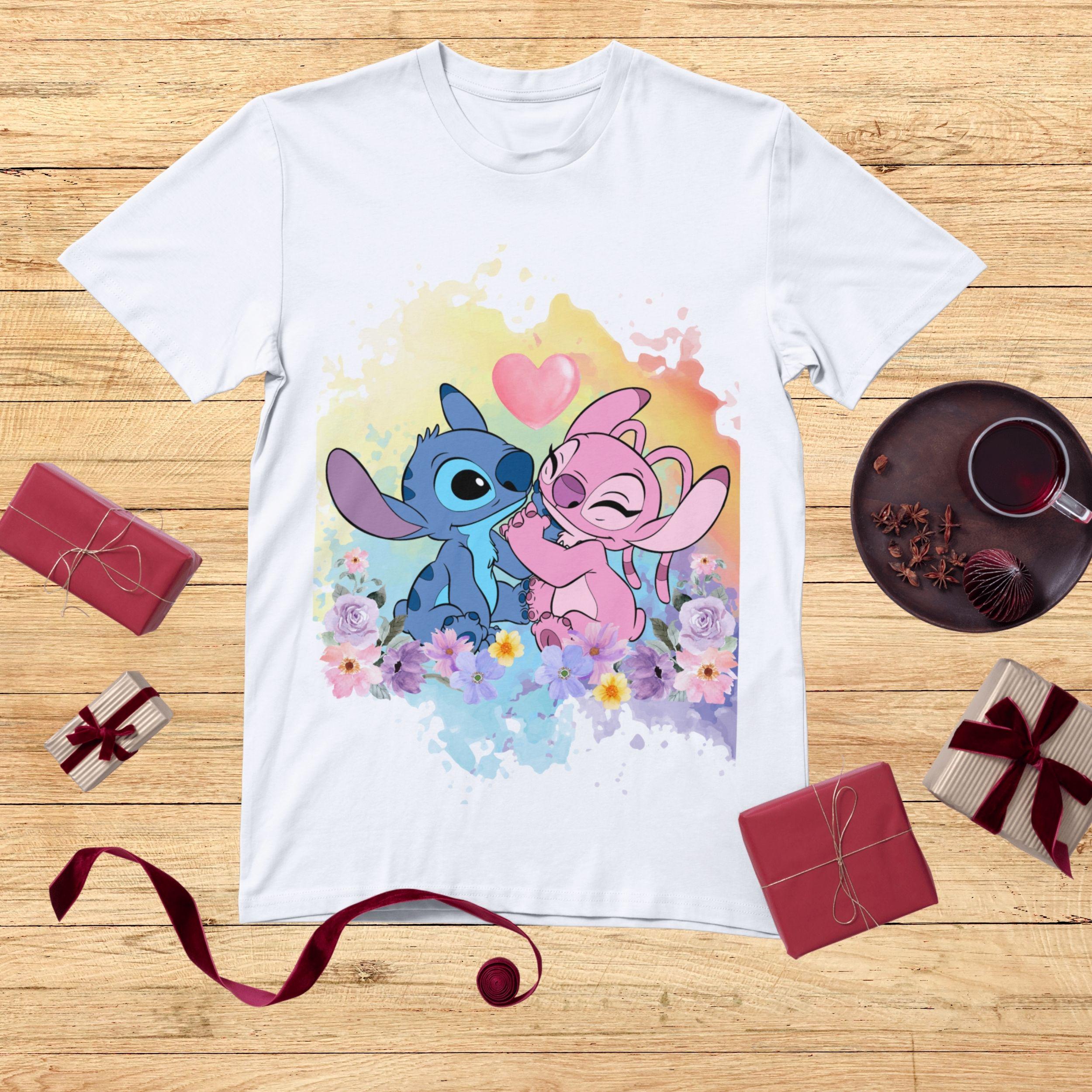 Stich and Angl Love SVG PNG, Cartoon Character Png, Floral Stich Png ...