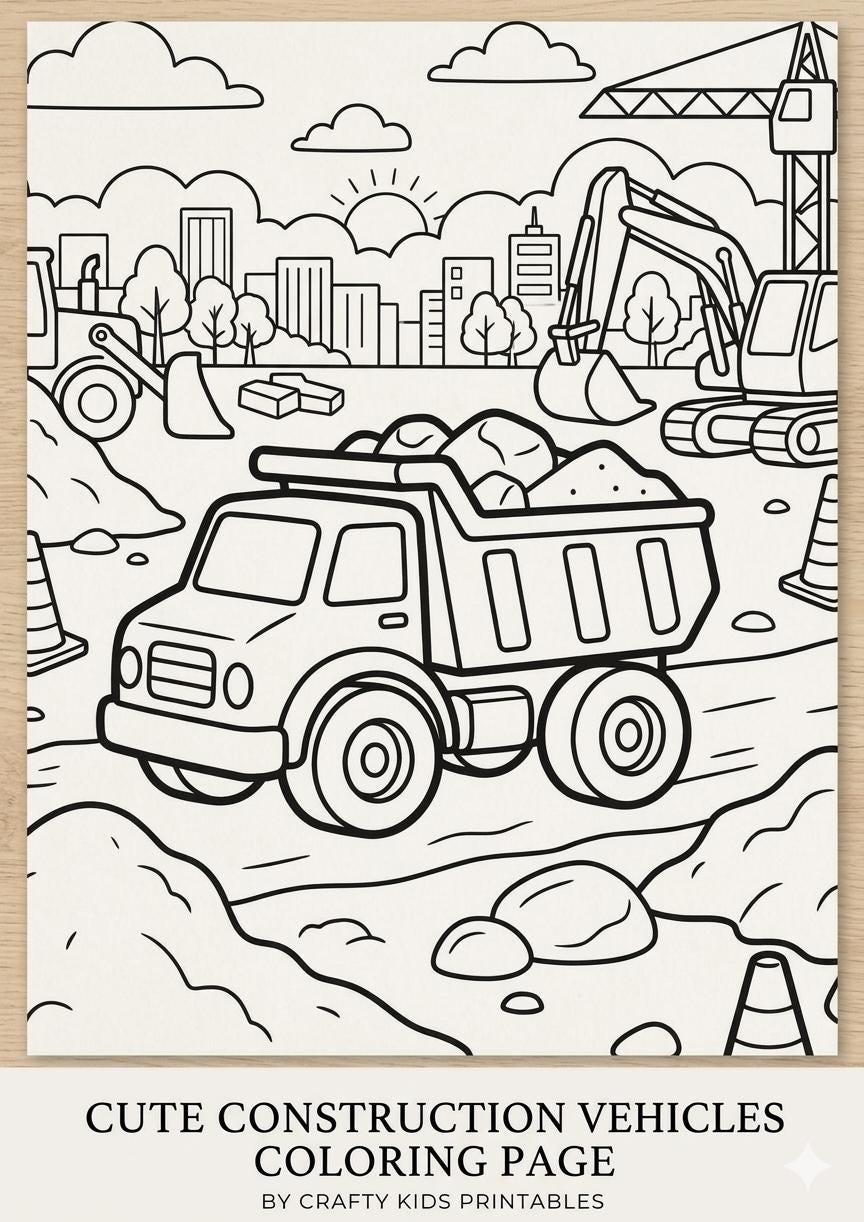 Construction Coloring Pages for Kids, STEM Excavator Digger Activities ...