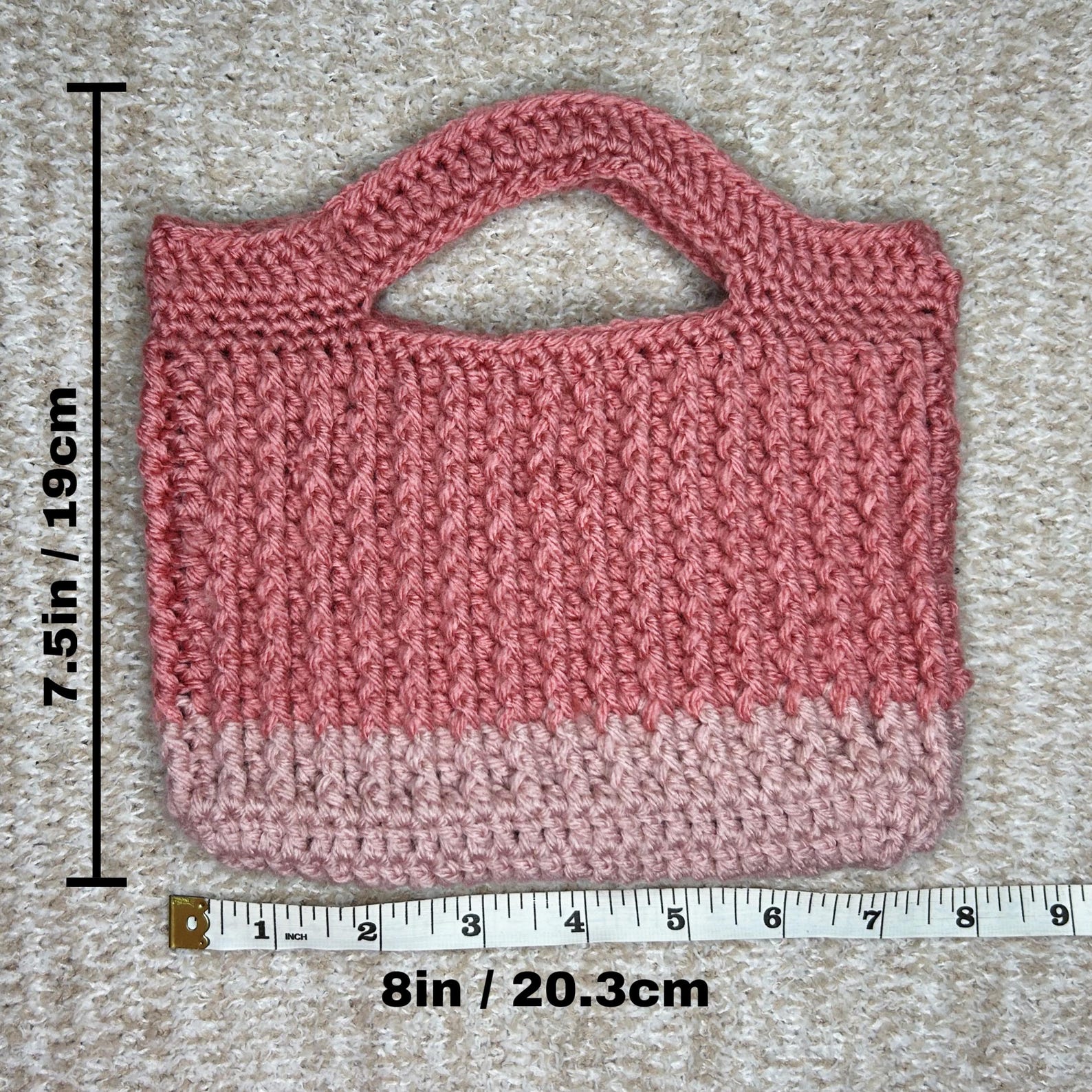 Small Handmade Crochet Pink Coral Handbag With Baby Pink Stripe Made ...
