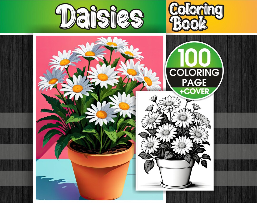 Daisies Coloring Book – 100 Daisies Coloring Pages - Instant Download ...