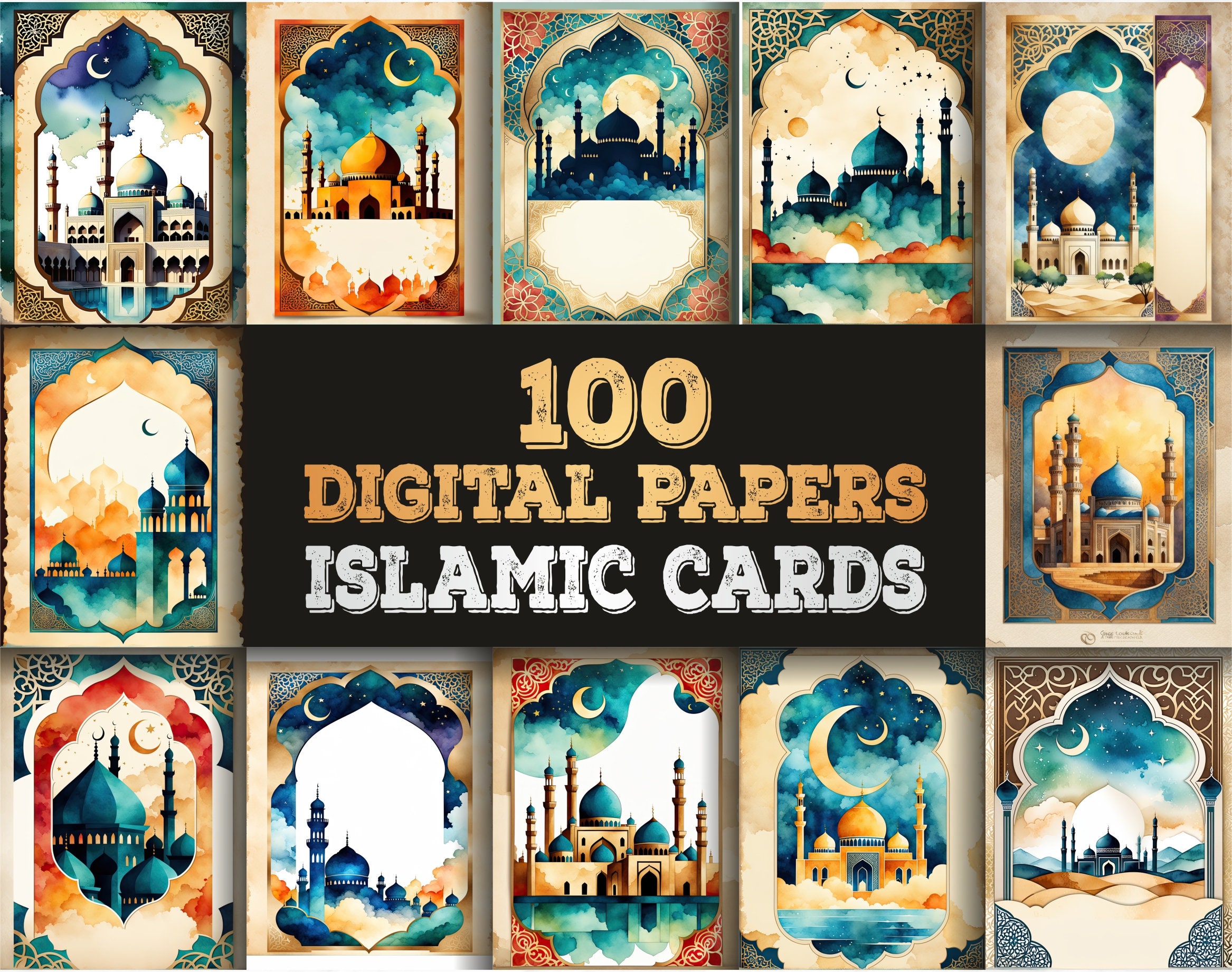 Islamic Cards 100 Digital Prints Digital Papers Junk Journal Scrapbook ...