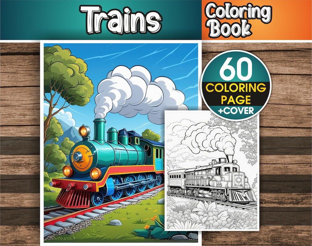 Trains Coloring Book – 60 Trains Coloring Pages for Adults & for Kids ...