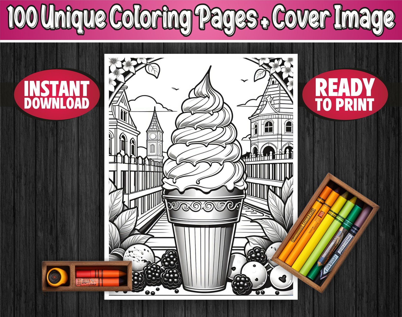 Ice Creams Coloring Book – 100 Ice Creams Coloring Pages - Instant ...