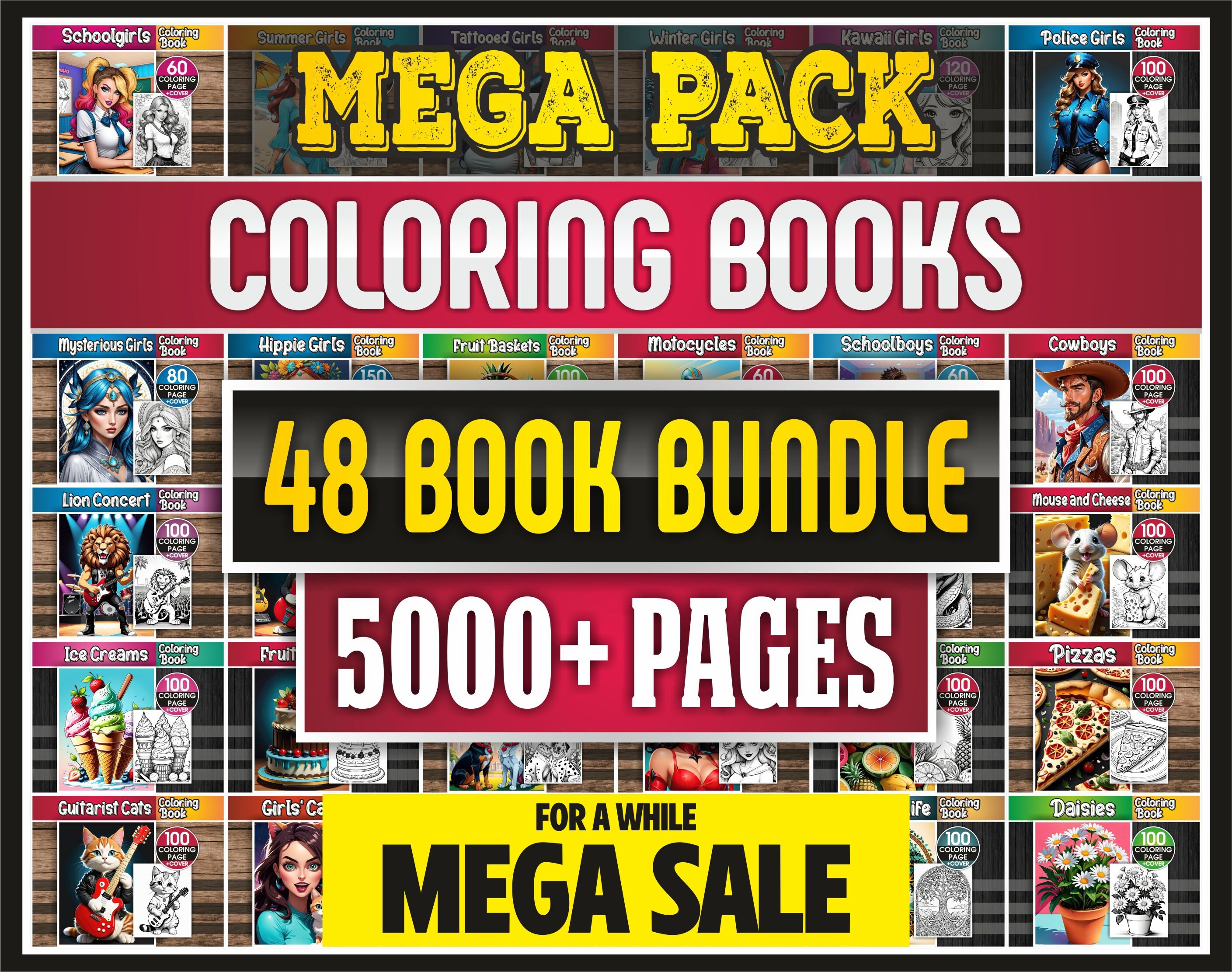 5000 Coloring Pages MEGA BUNDLE 48 Coloring Book Bundle Coloring Books ...