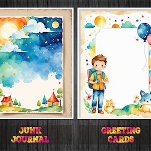 Kids Note Cards - 120 Digital Prints - Digital Papers – Junk Journal ...
