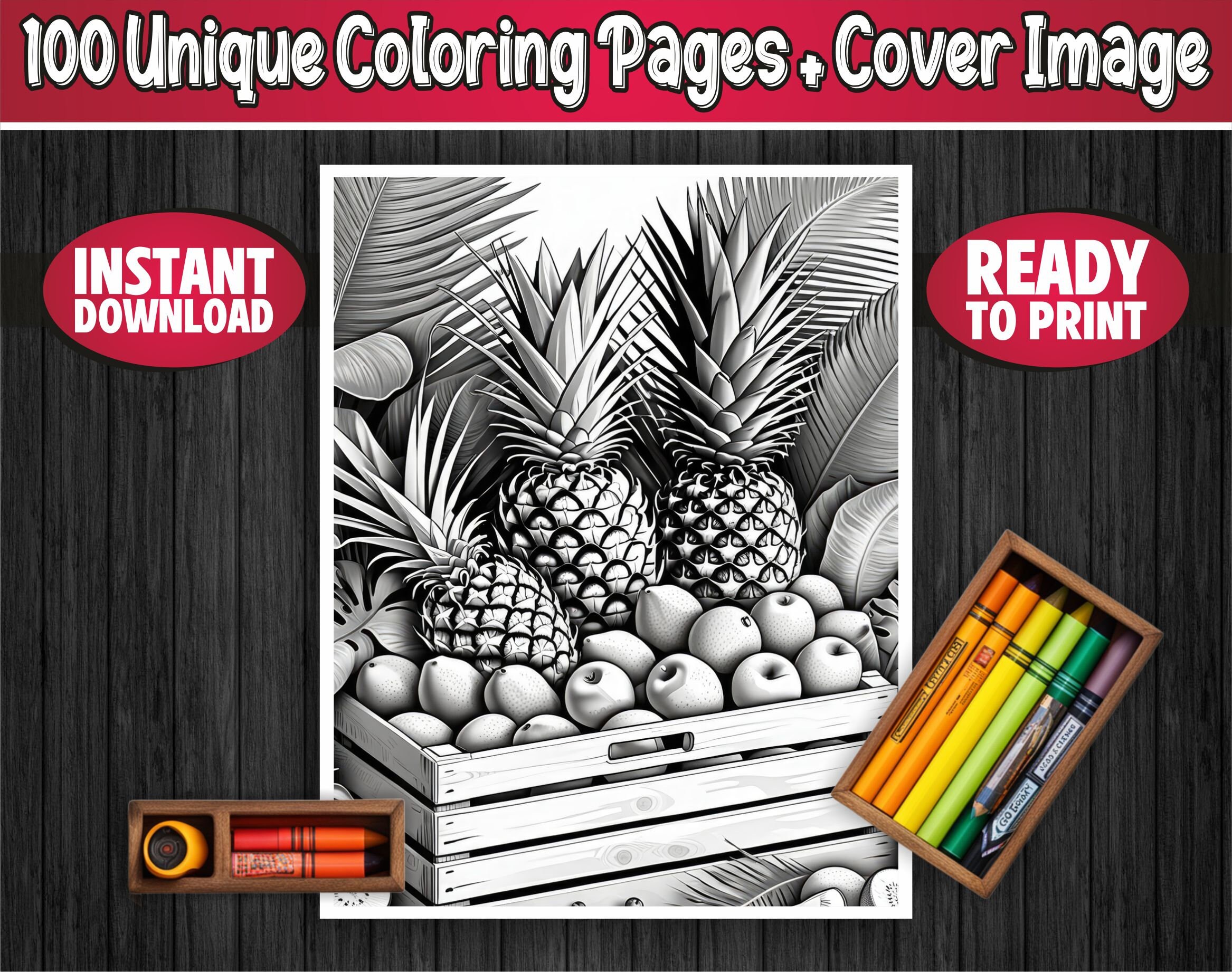 Tropical Fruits Coloring Book 100 Tropical Fruits Coloring Pages ...