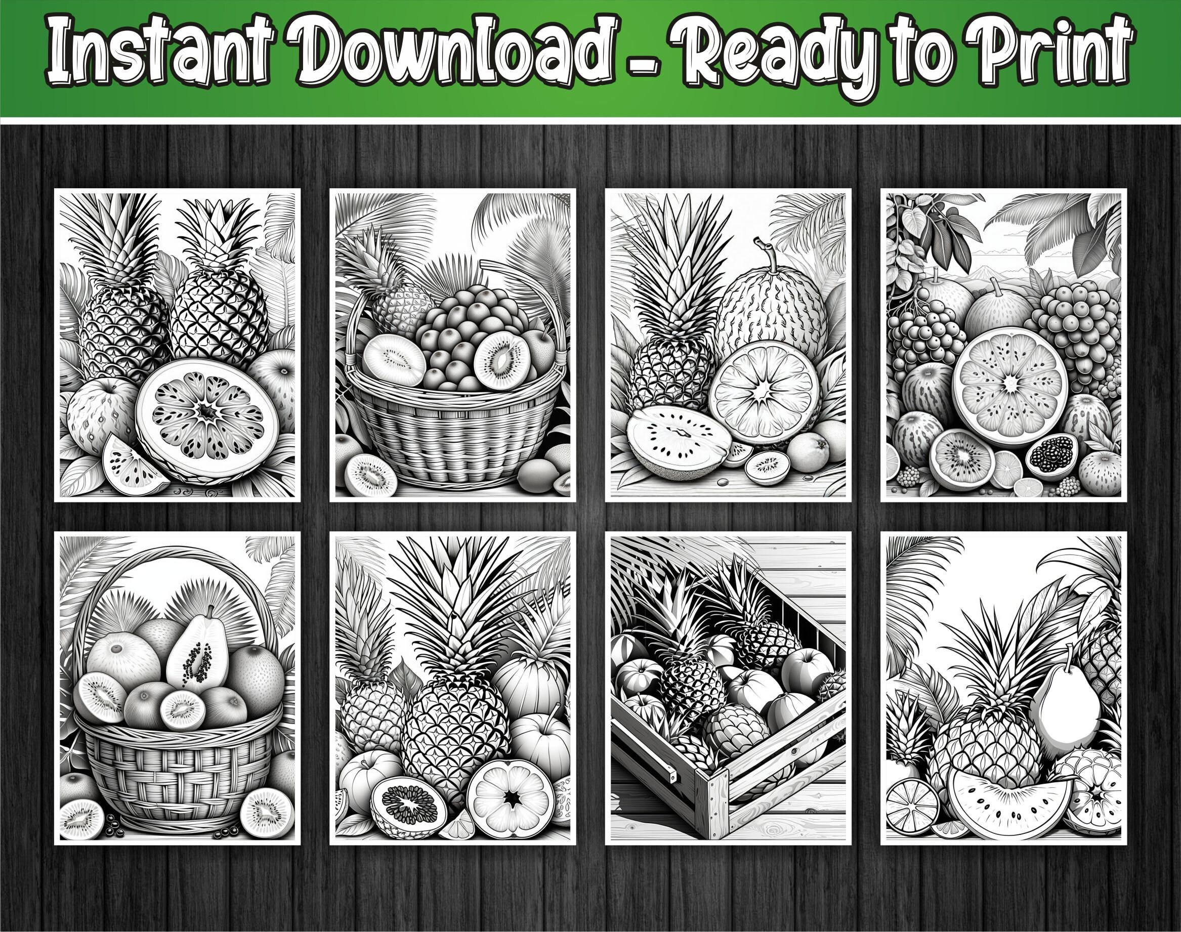 Tropical Fruits Coloring Book 100 Tropical Fruits Coloring Pages ...