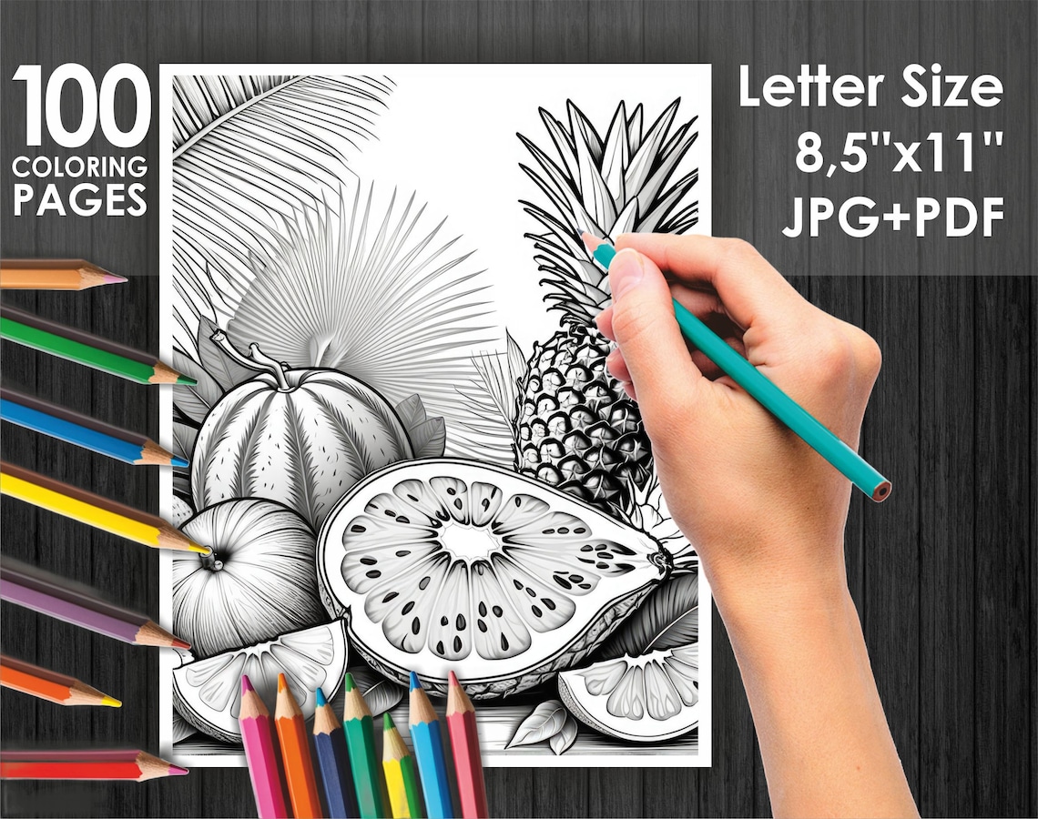 Tropical Fruits Coloring Book 100 Tropical Fruits Coloring Pages ...