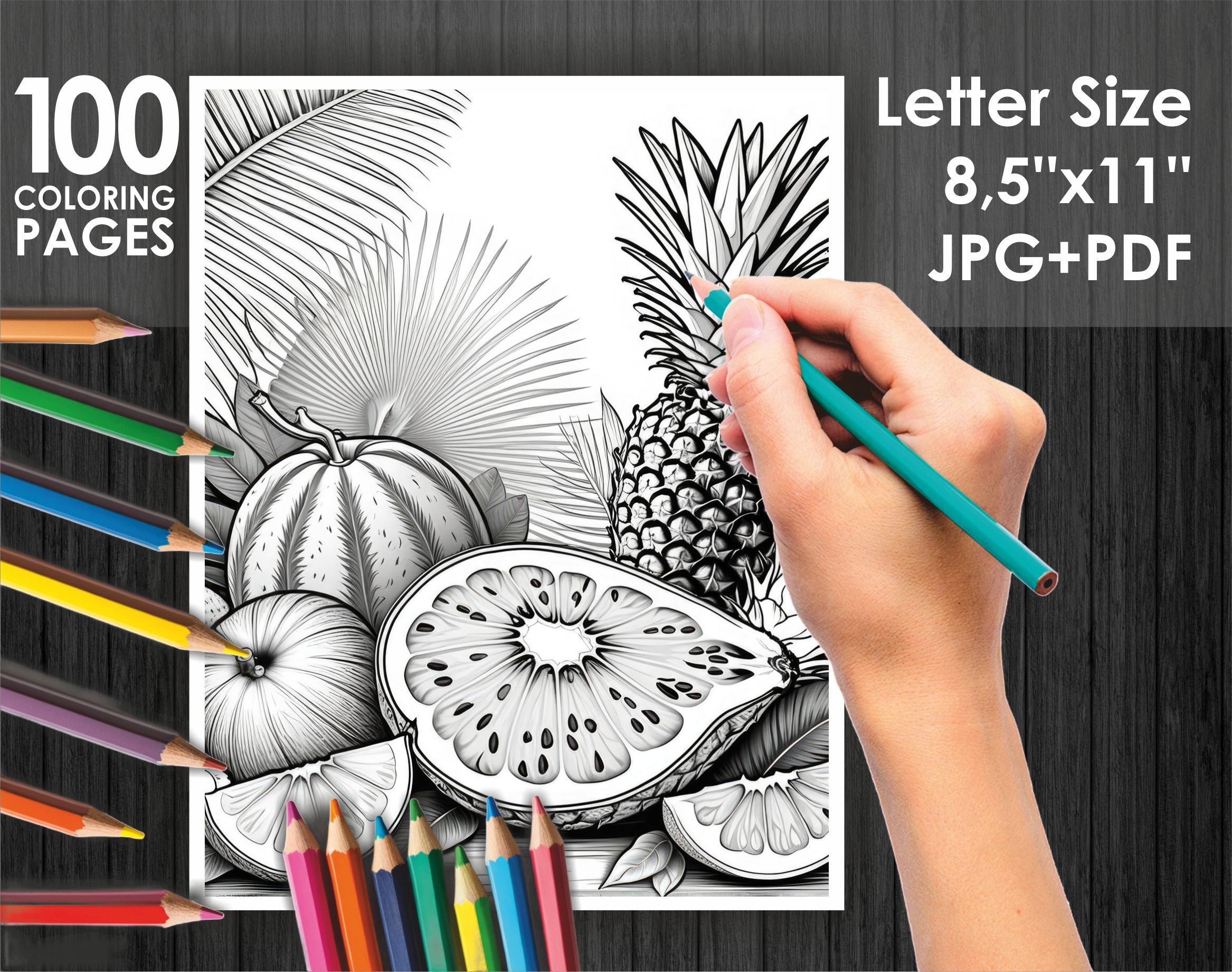 Tropical Fruits Coloring Book 100 Tropical Fruits Coloring Pages ...