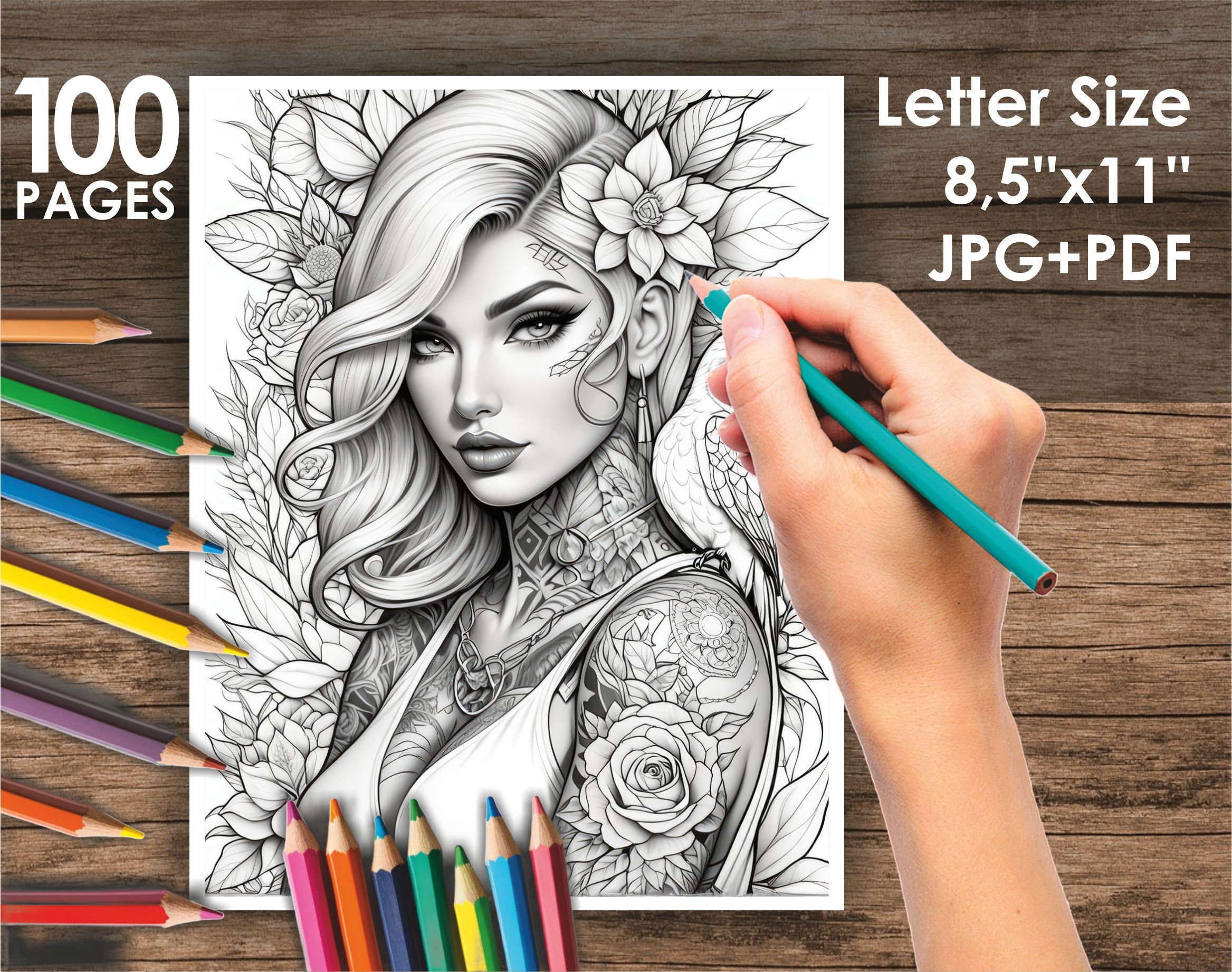 Tattooed Girls Coloring Book 100 Tattooed Girls Coloring Pages for ...