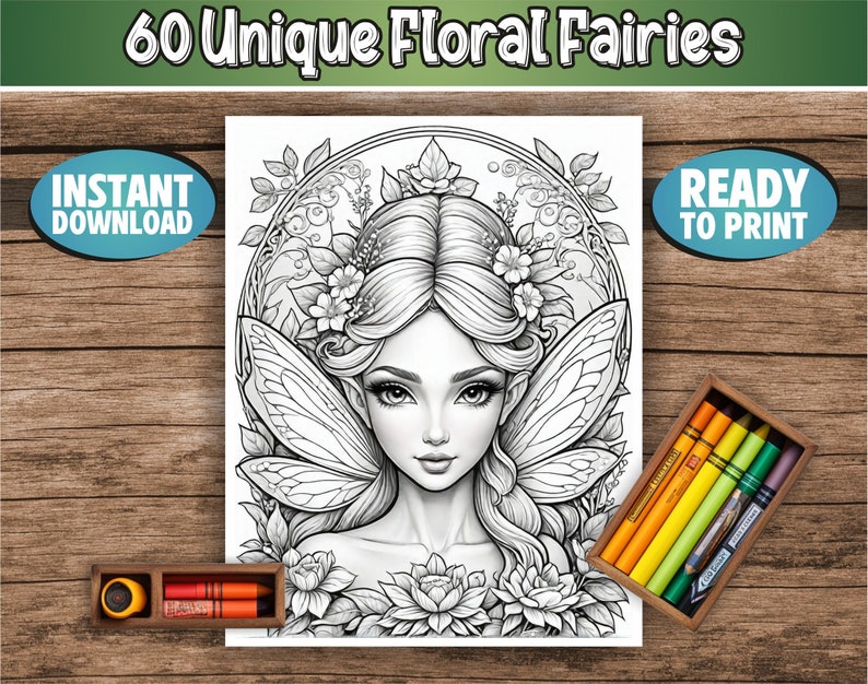 Floral Fairy-3 Coloring Book 60 Floral Fairies Coloring Pages for ...