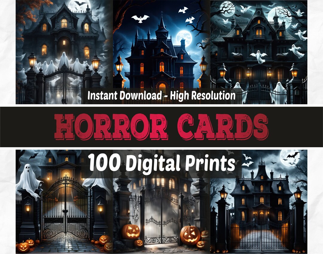 Horror Halloween Cards - 100 Digital Prints - Digital Papers – Junk ...