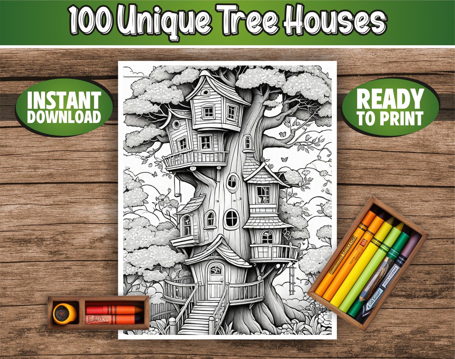 Tree Houses Coloring Book – 100 Tree Houses Coloring Pages for Adults ...