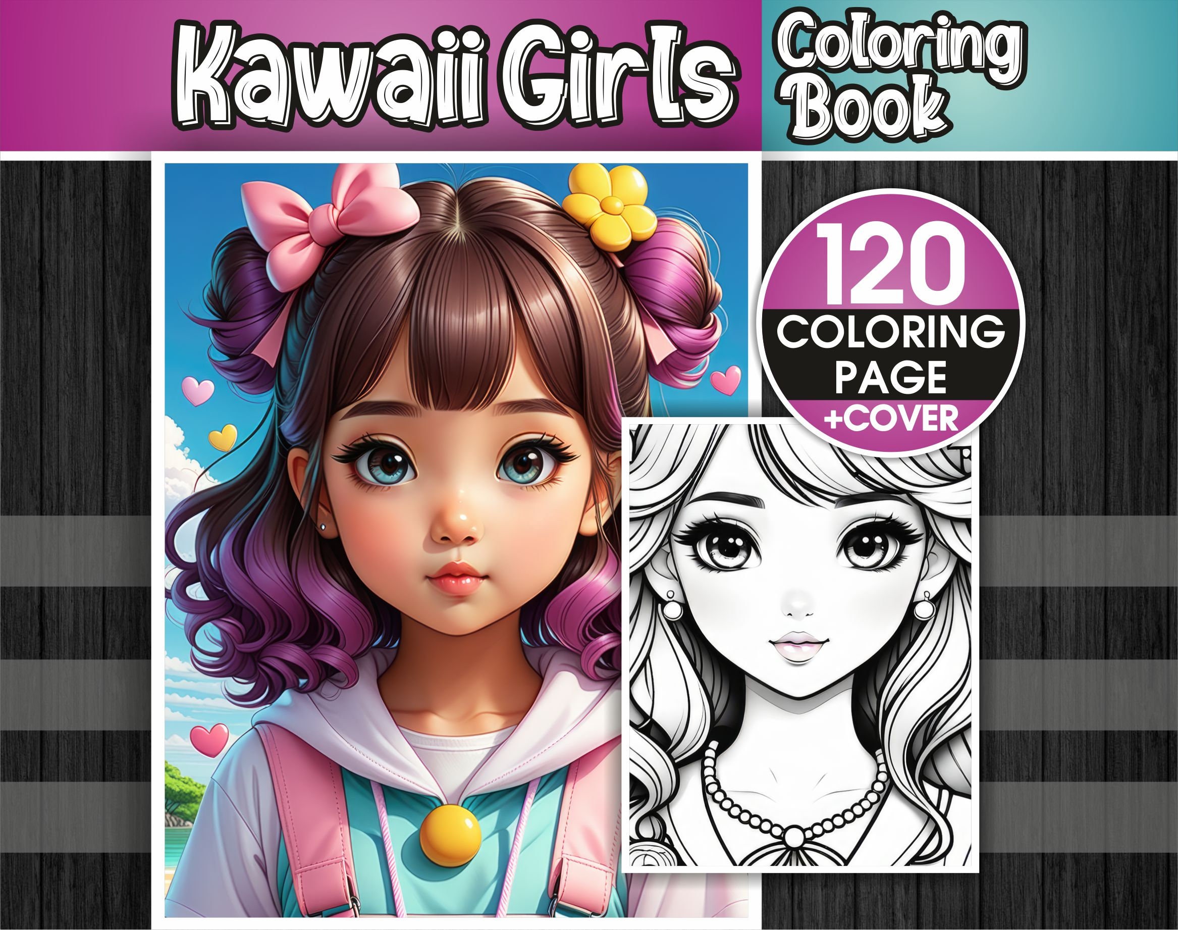 Kawaii Girls Coloring Book – 120 Kawaii Girls Coloring Pages - Instant ...