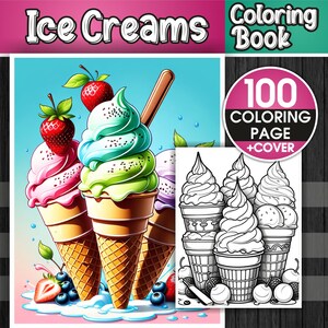 Ice Creams Coloring Book – 100 Ice Creams Coloring Pages - Instant ...