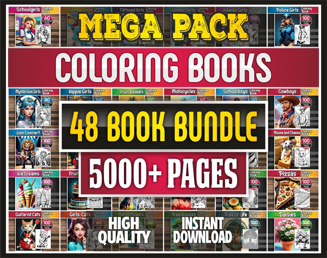 5000 Coloring Pages MEGA BUNDLE 48 Coloring Book Bundle Coloring Books ...