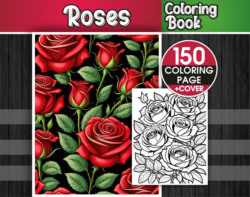 Roses Coloring Book – 150 Roses Coloring Pages - Instant Download ...