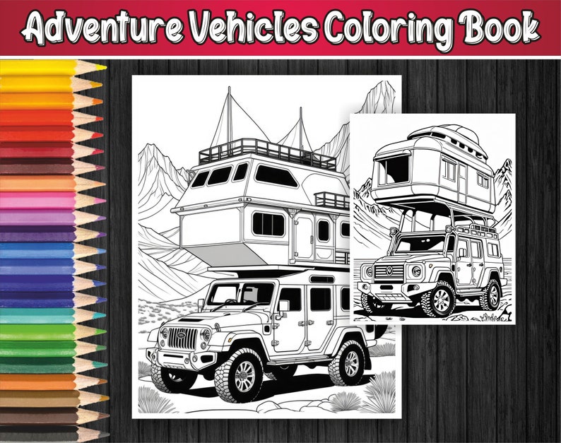 Adventure Vehicles Coloring Book – 100 Pages, Trucks, Cars (digital ...