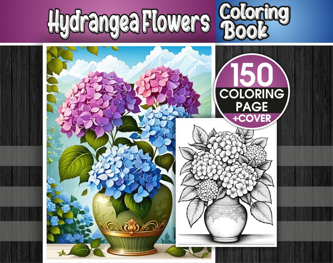 Hydrangea Flowers Coloring Book – 150 Hydrangea Flowers Coloring Pages ...