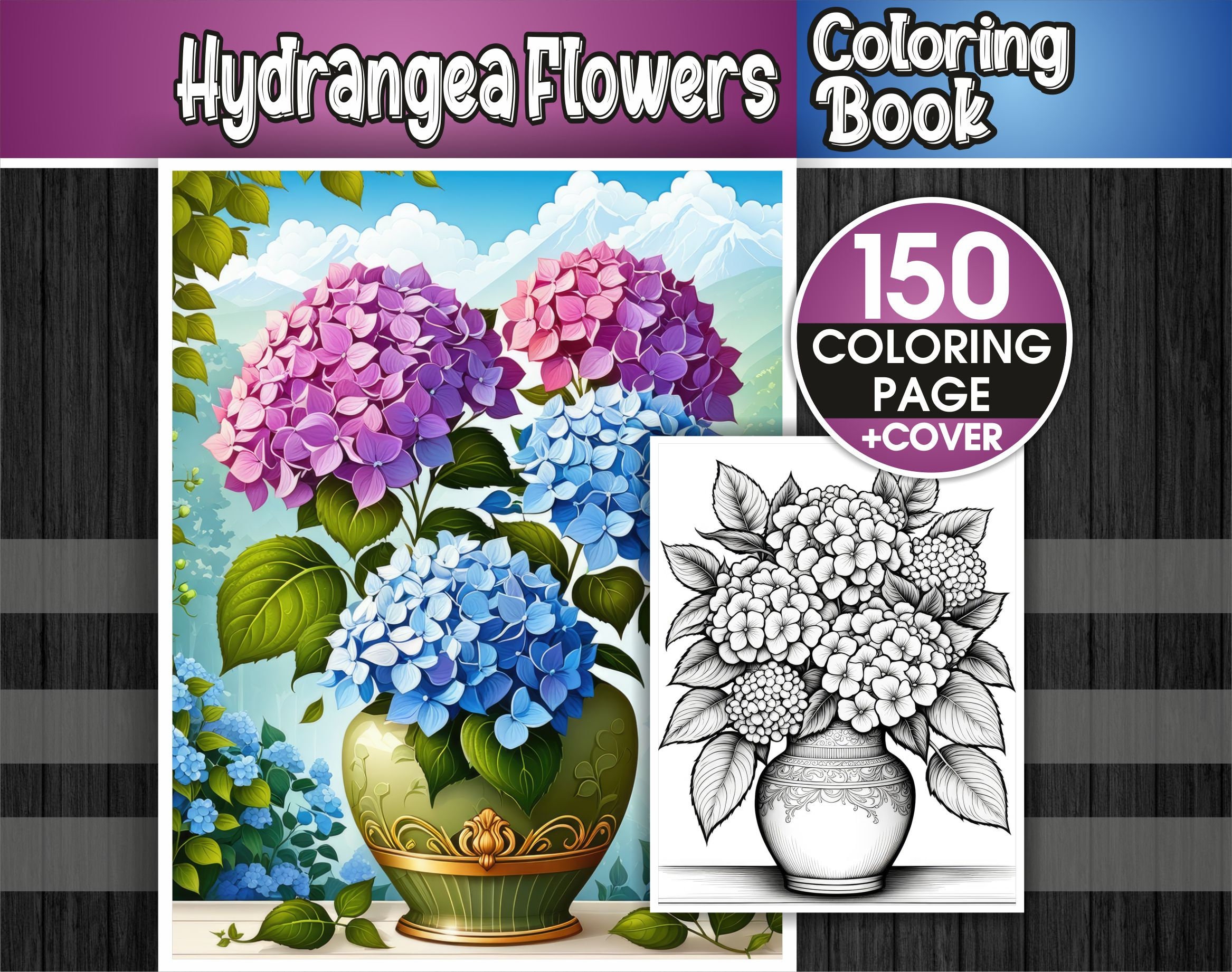 Hydrangea Flowers Coloring Book – 150 Hydrangea Flowers Coloring Pages ...