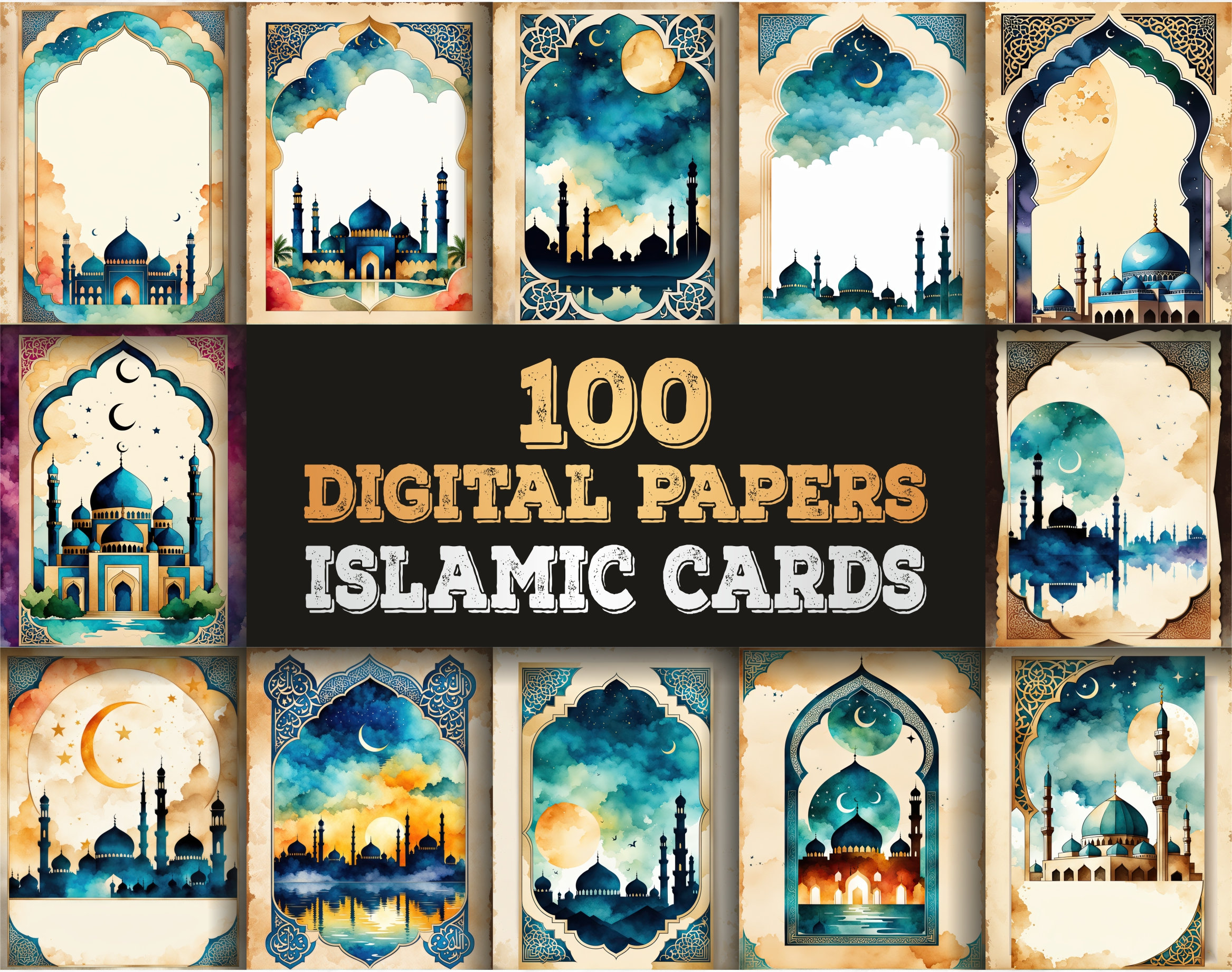 Islamic Cards 100 Digital Prints Digital Papers Junk Journal Scrapbook ...