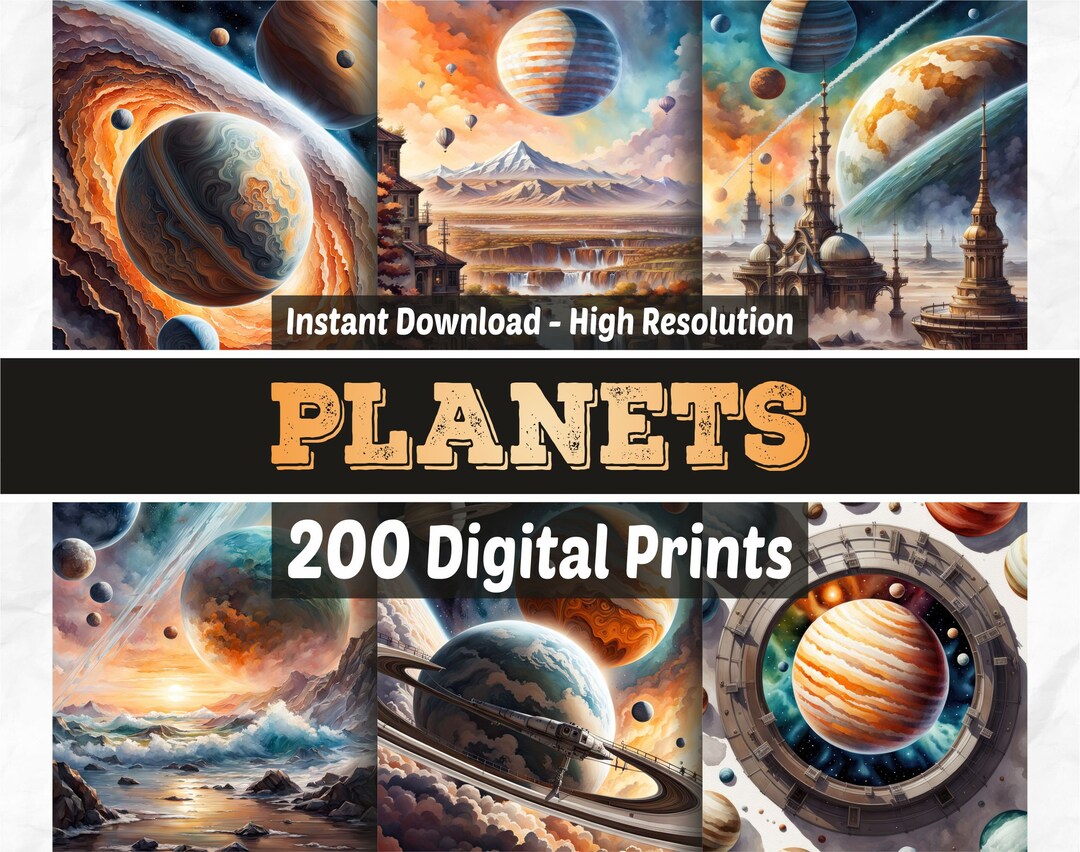 Planets Digital Papers – 200 Digital Prints - Junk Journal Cards ...