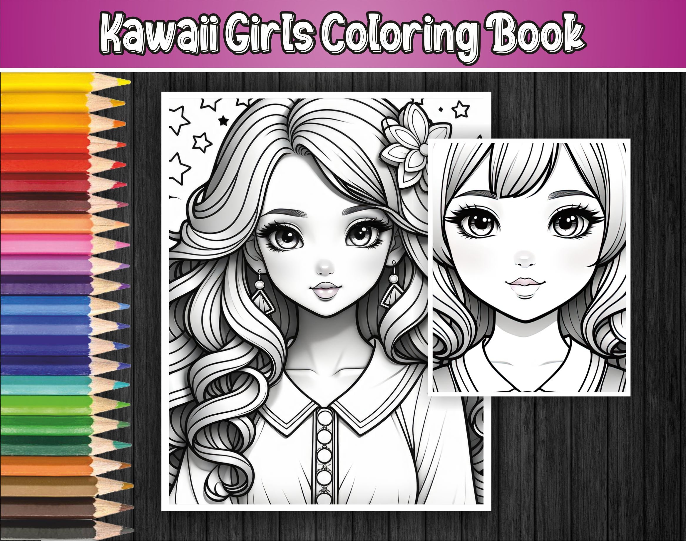 Kawaii Girls Coloring Book 120 Kawaii Girls Coloring Pages Instant ...