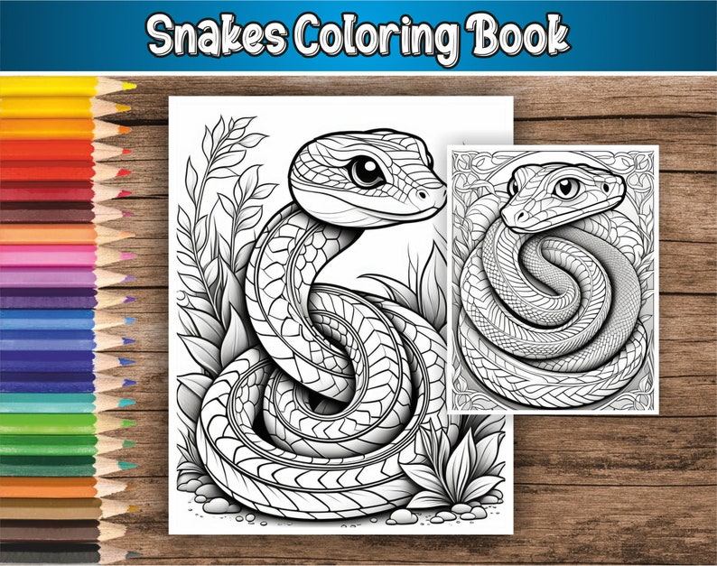 Snakes Coloring Book – 60 Snakes Coloring Pages for Adults & for Kids ...