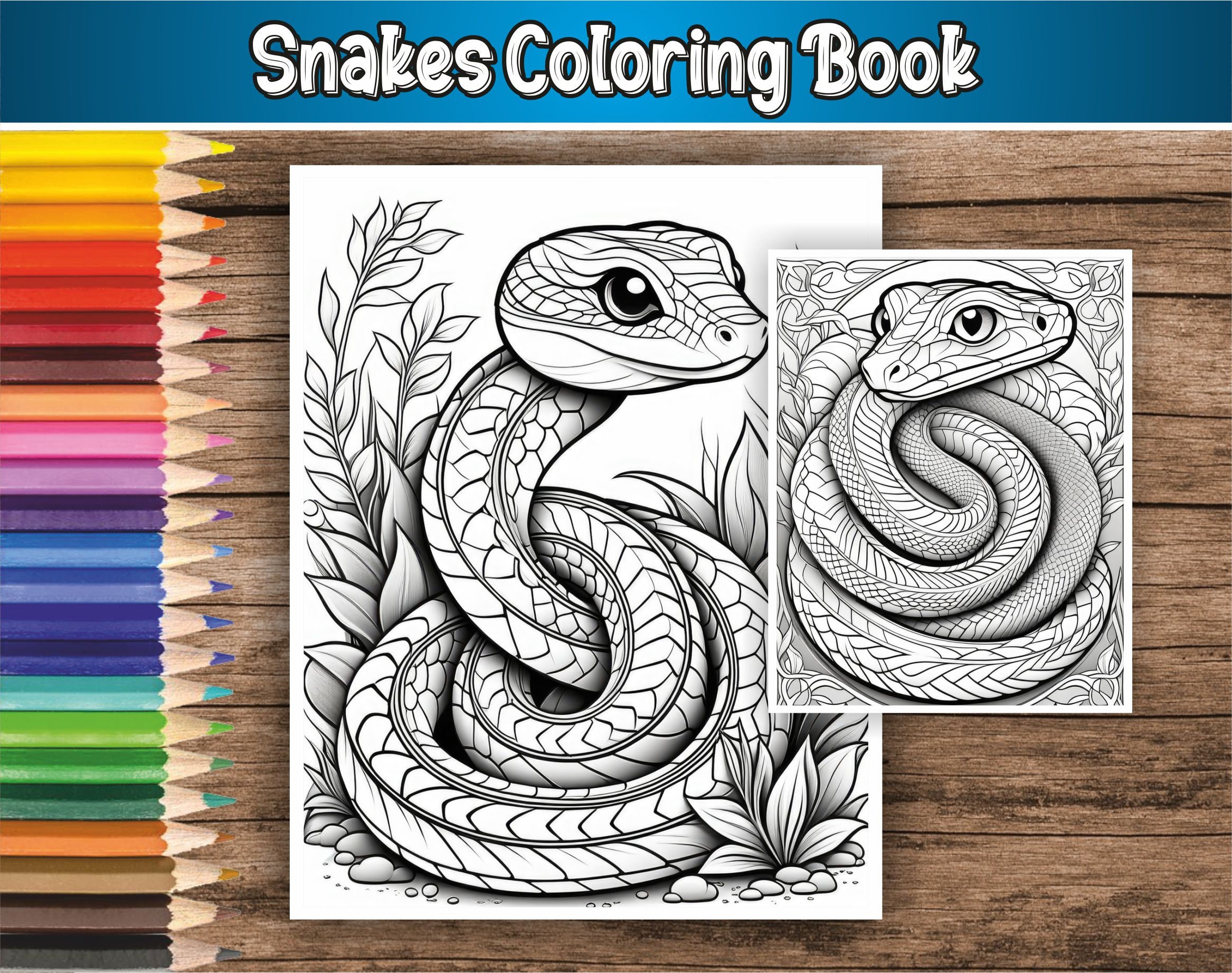 Snakes Coloring Book – 60 Snakes Coloring Pages for Adults & for Kids ...